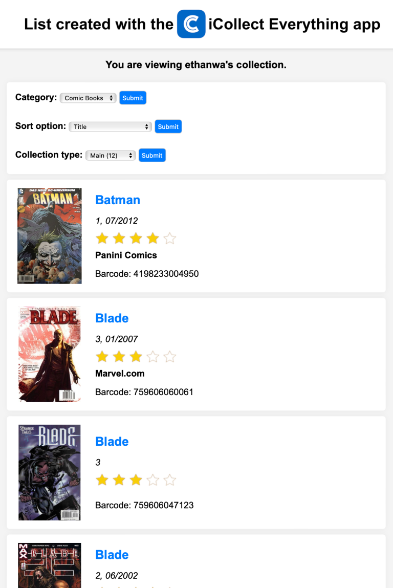Collection apps and database software for movies, books, comic books, video games, music, action ...